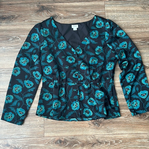 J. Crew Factory | Tops | J Crew Factory Green Satin Crepe Poppy Floral ...